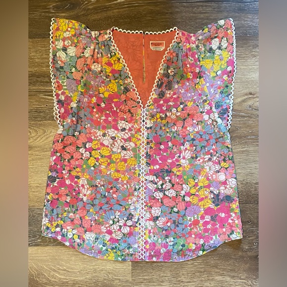 kate spade | Tops | Nwot Kate Spade Pink Floral Flutter Sleeve Blouse ...